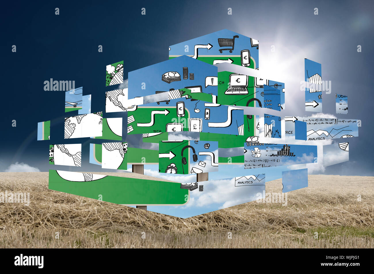 Brainstorm on abstract screen against sunny landscape Stock Photo - Alamy