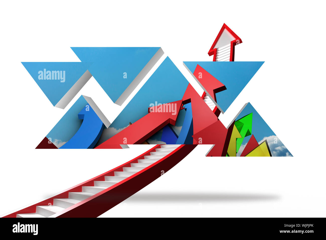 Arrows on abstract screen against red ladder arrow graphic Stock Photo ...
