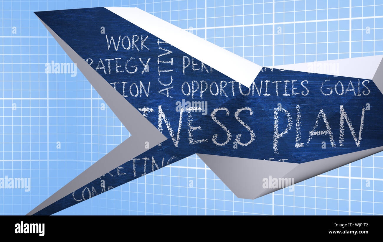 Business plan on abstract screen against blue background with grid ...