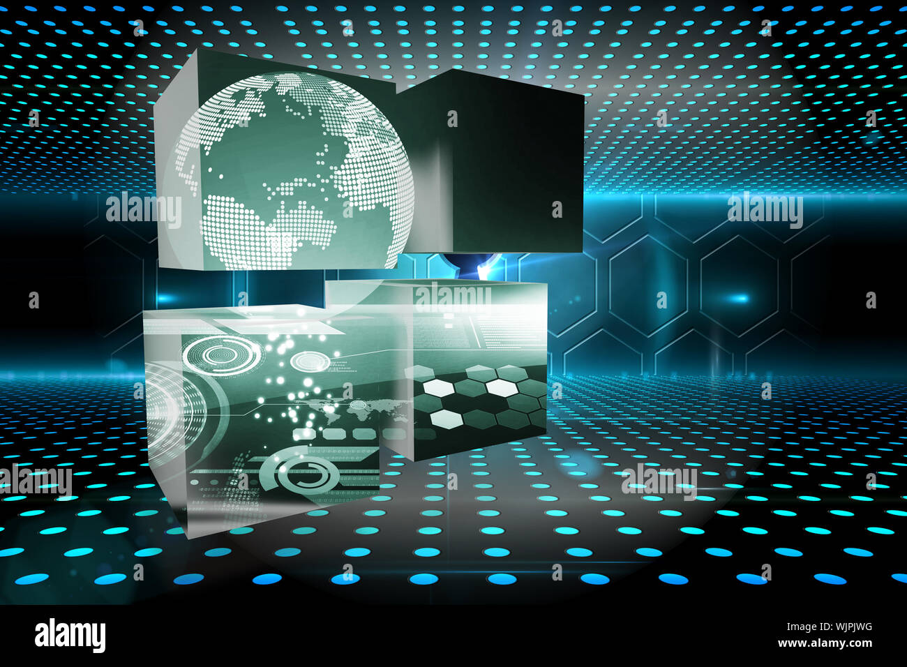 Earth interface on abstract screen against keyhole on technological ...