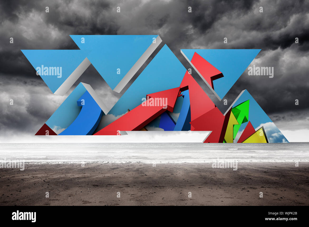Arrows on abstract screen against red arrow in the sky Stock Photo - Alamy