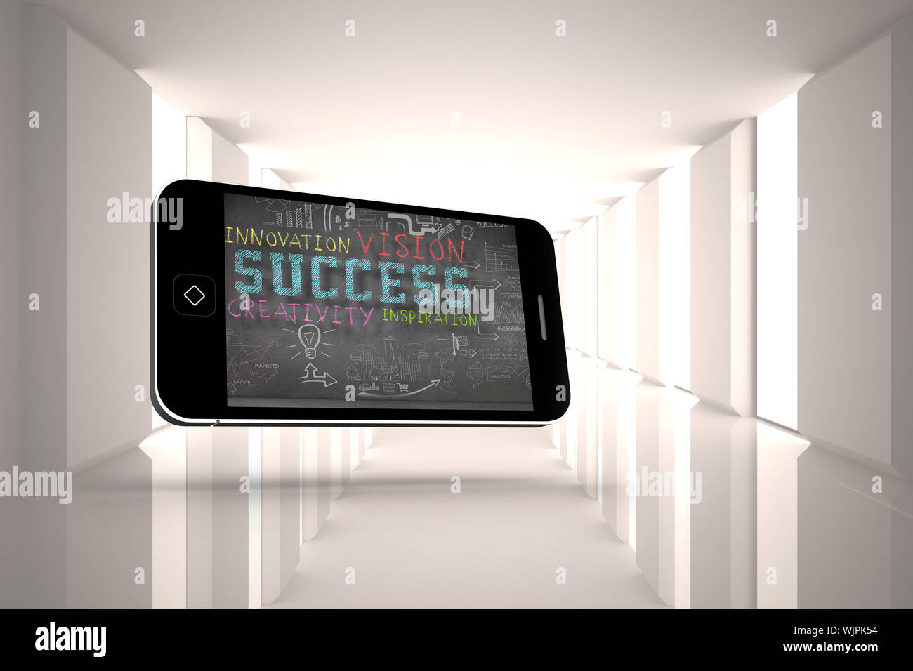 Success plan on smartphone screen against digitally generated room with ...