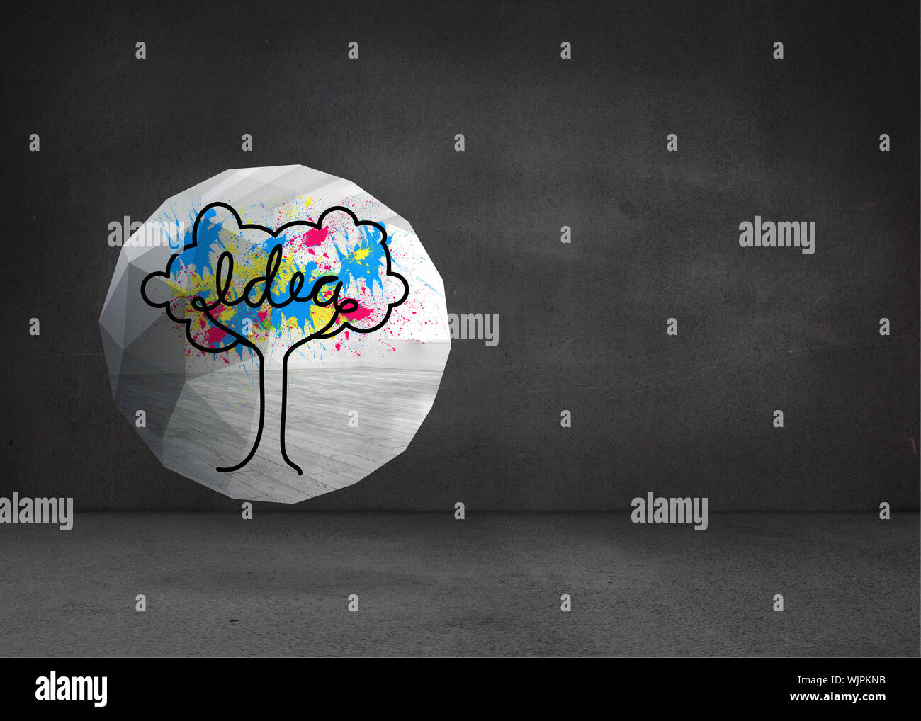 Composite image of idea tree on abstract screen against black wall ...