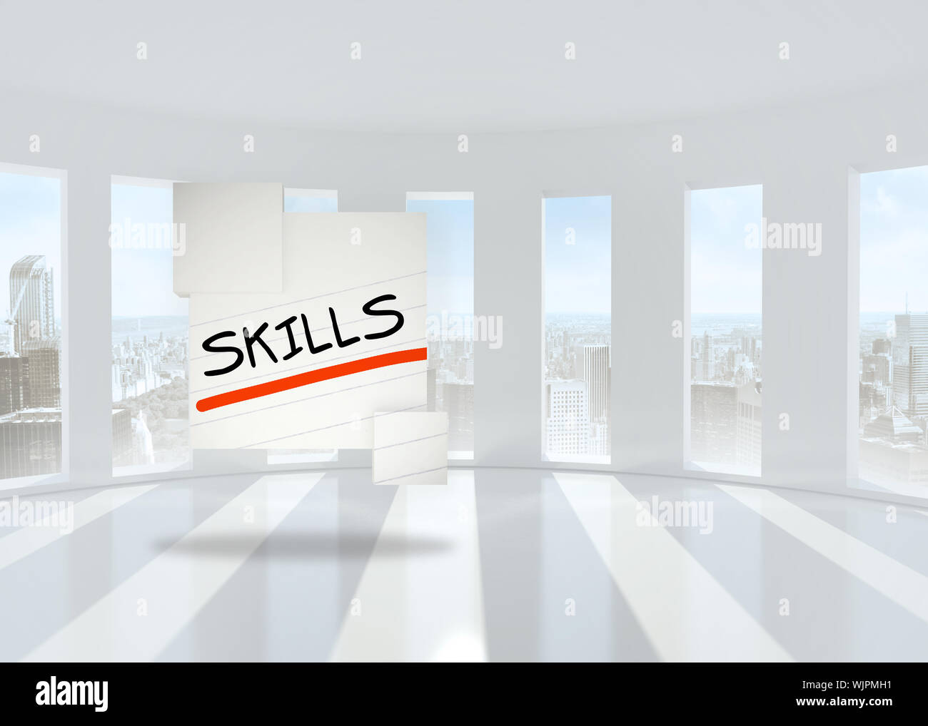 Skills in handwriting on abstract screen against bright white room with ...