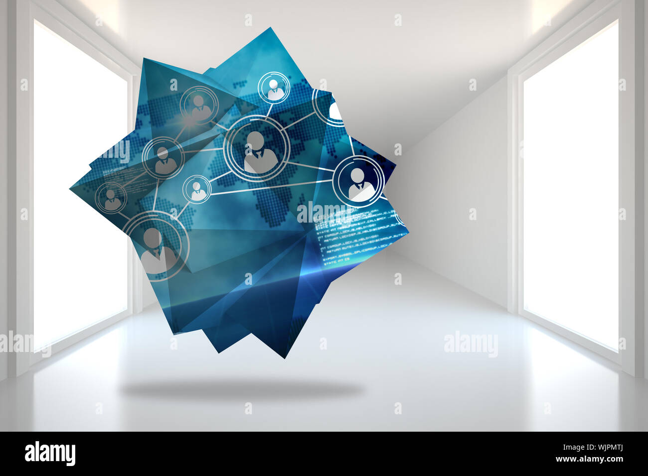 Interface on abstract screen against bright hall with windows Stock ...