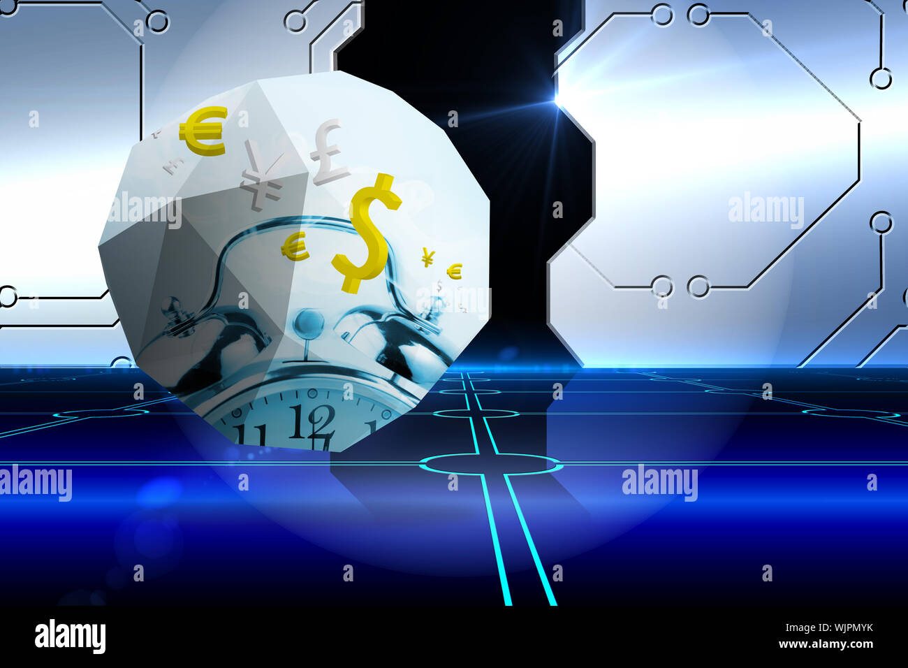 Time is money graphic on abstract screen against doorway on ...