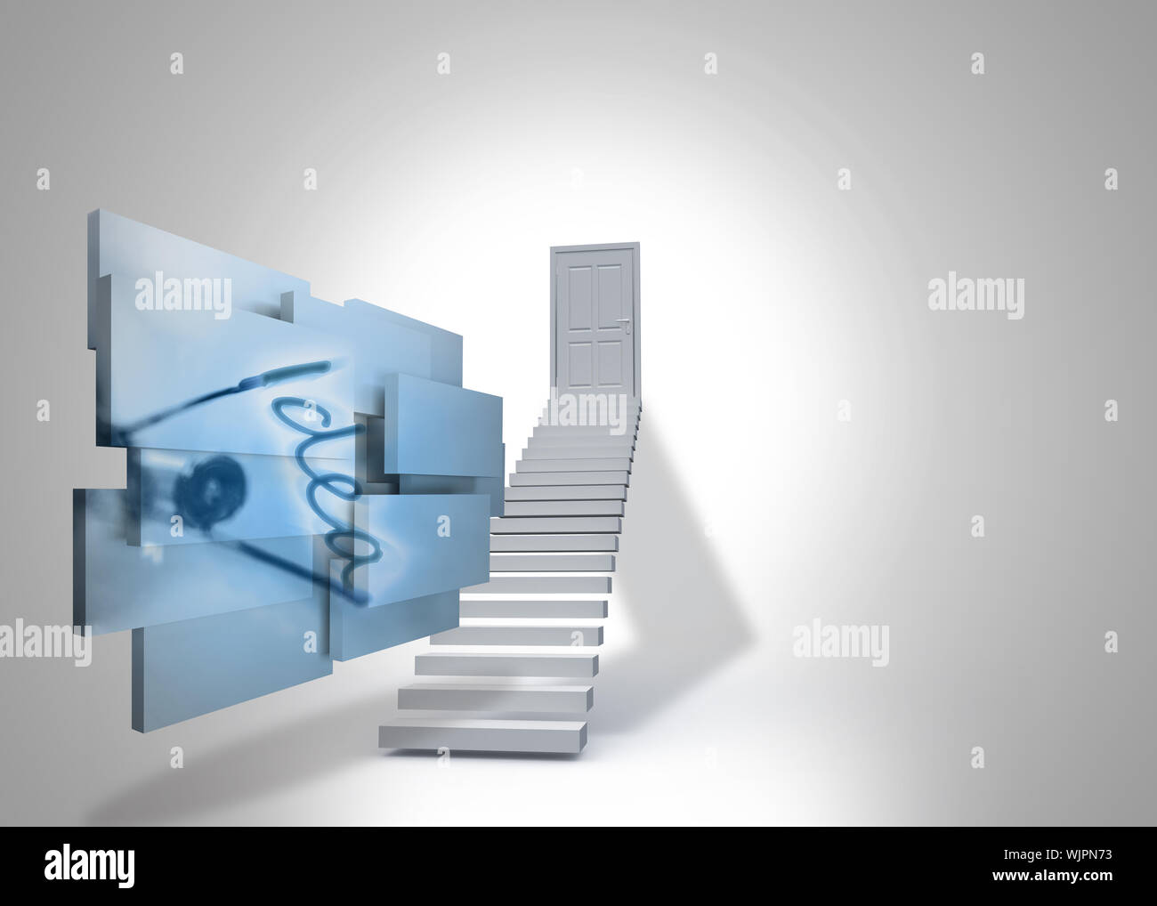 Idea on abstract screen against shut door at top of steps Stock Photo ...