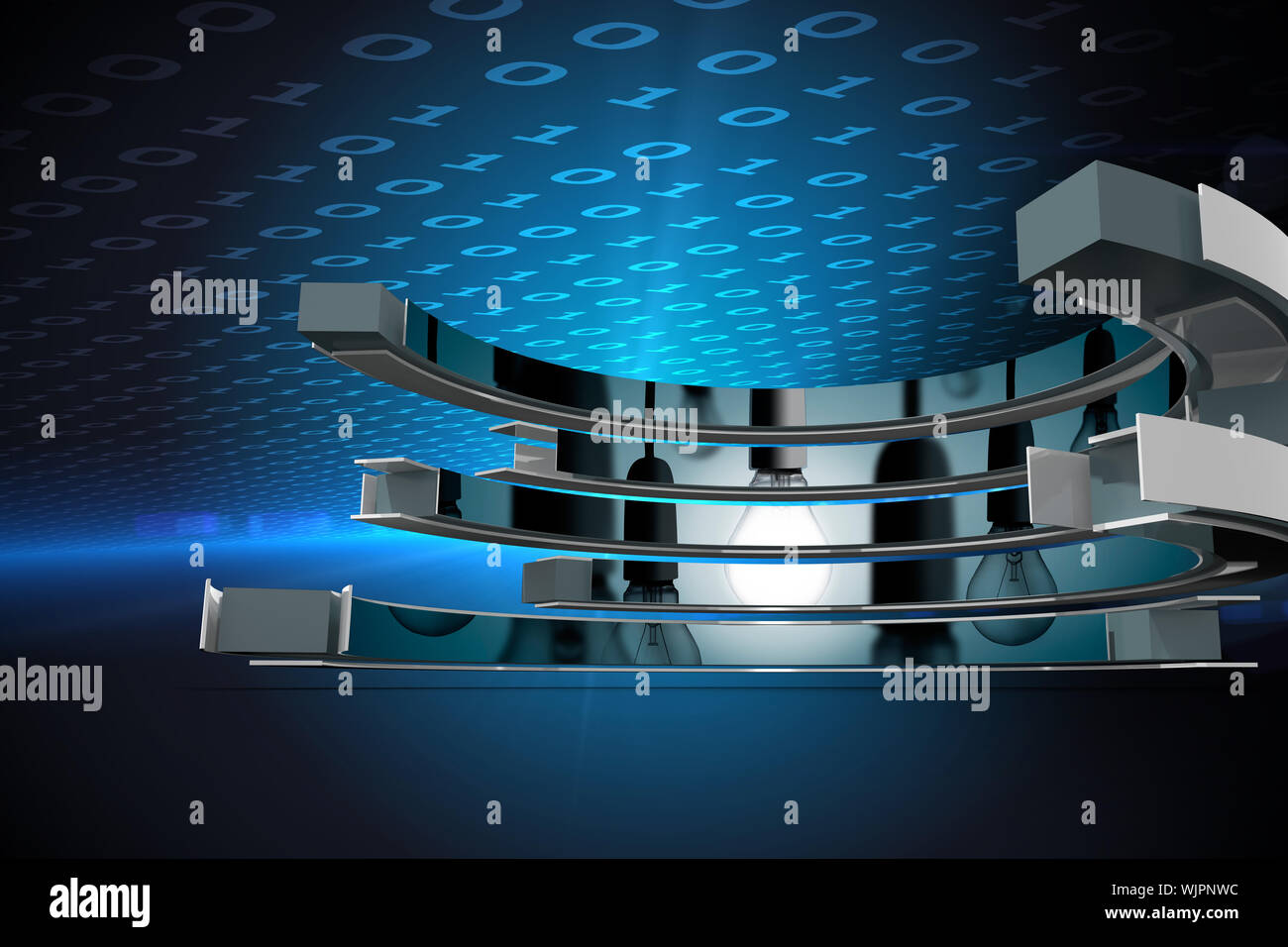 Light bulb on abstract screen against technical background with binary ...