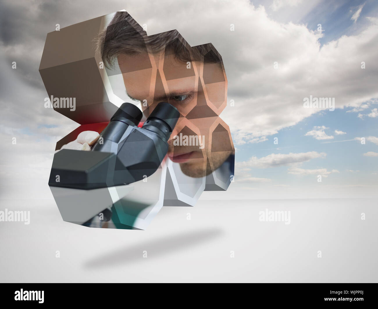 Scientist on abstract screen against room with holographic cloud Stock ...