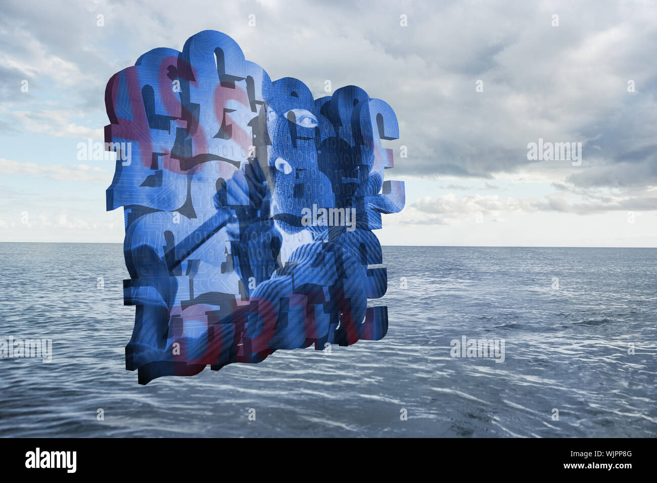 Burglar on abstract screen against steps in a blue room Stock Photo - Alamy