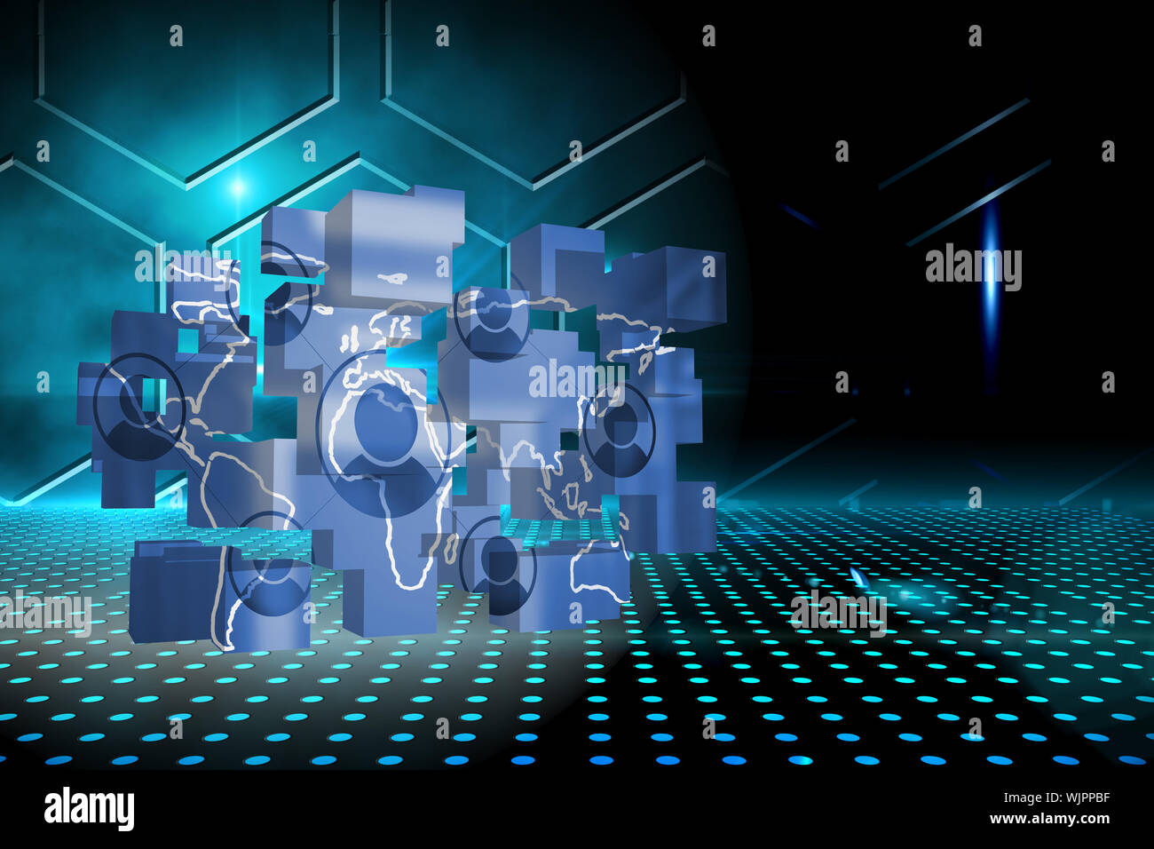 Earth interface on abstract screen against technological black and blue ...