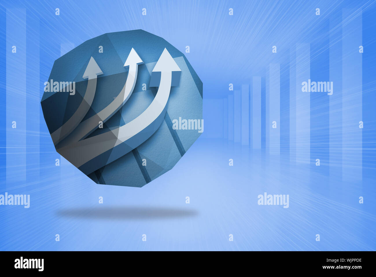 Arrows on abstract screen against bright white room with windows Stock ...