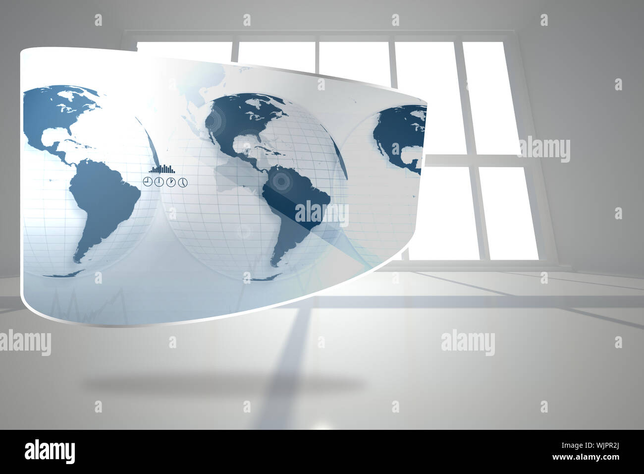 Earth interface on abstract screen against bright room with windows ...