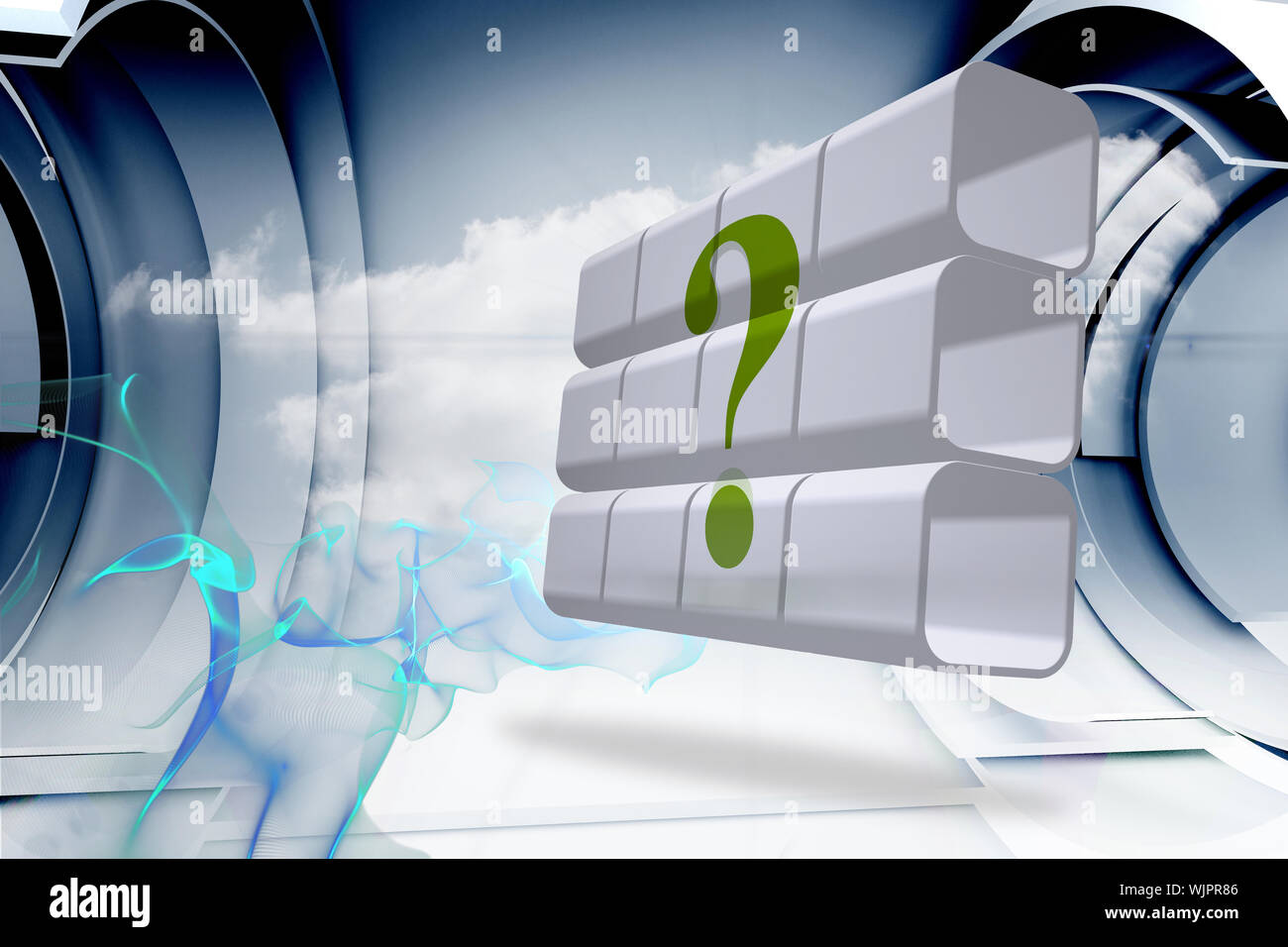 Question mark on abstract screen against abstract design in blue Stock ...