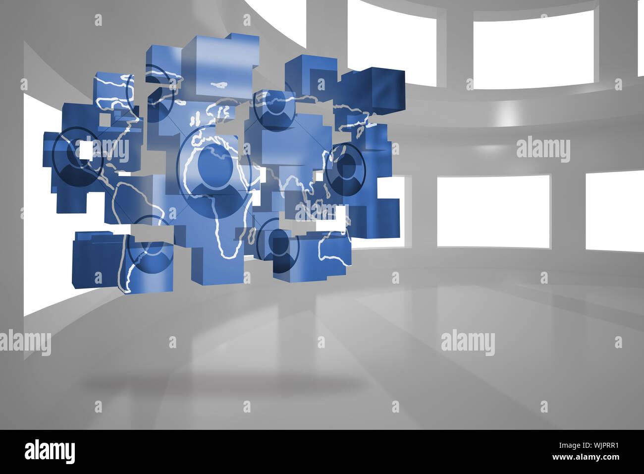 Earth interface on abstract screen against bright room with windows ...