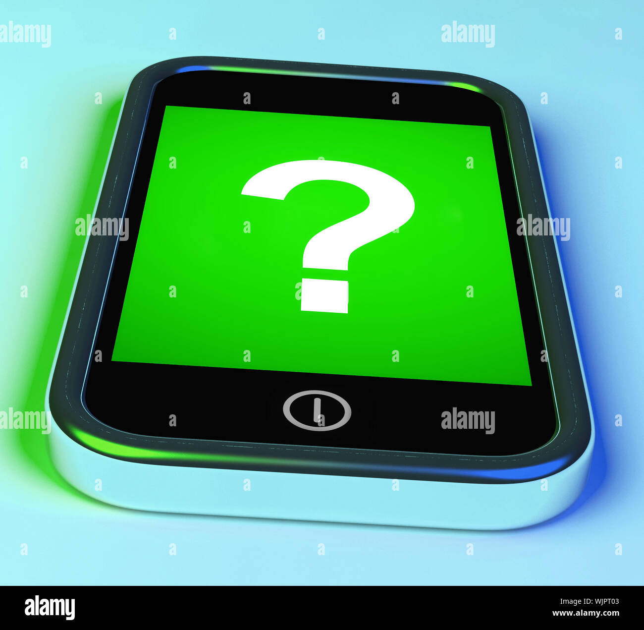 Question Mark On Phone Showing Help Confused And Doubt Stock Photo - Alamy