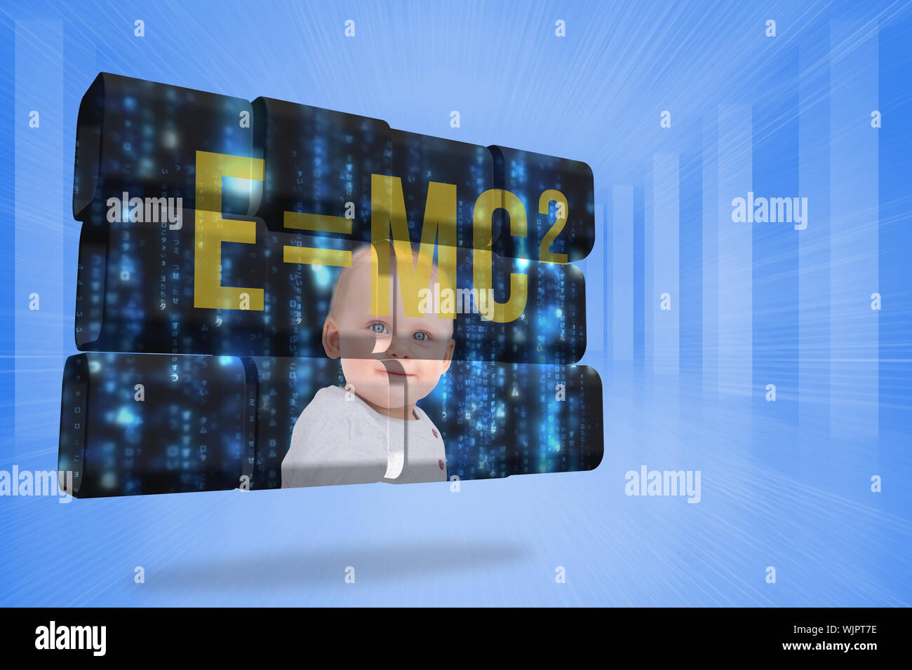 Baby genius on abstract screen against bright blue room Stock Photo - Alamy