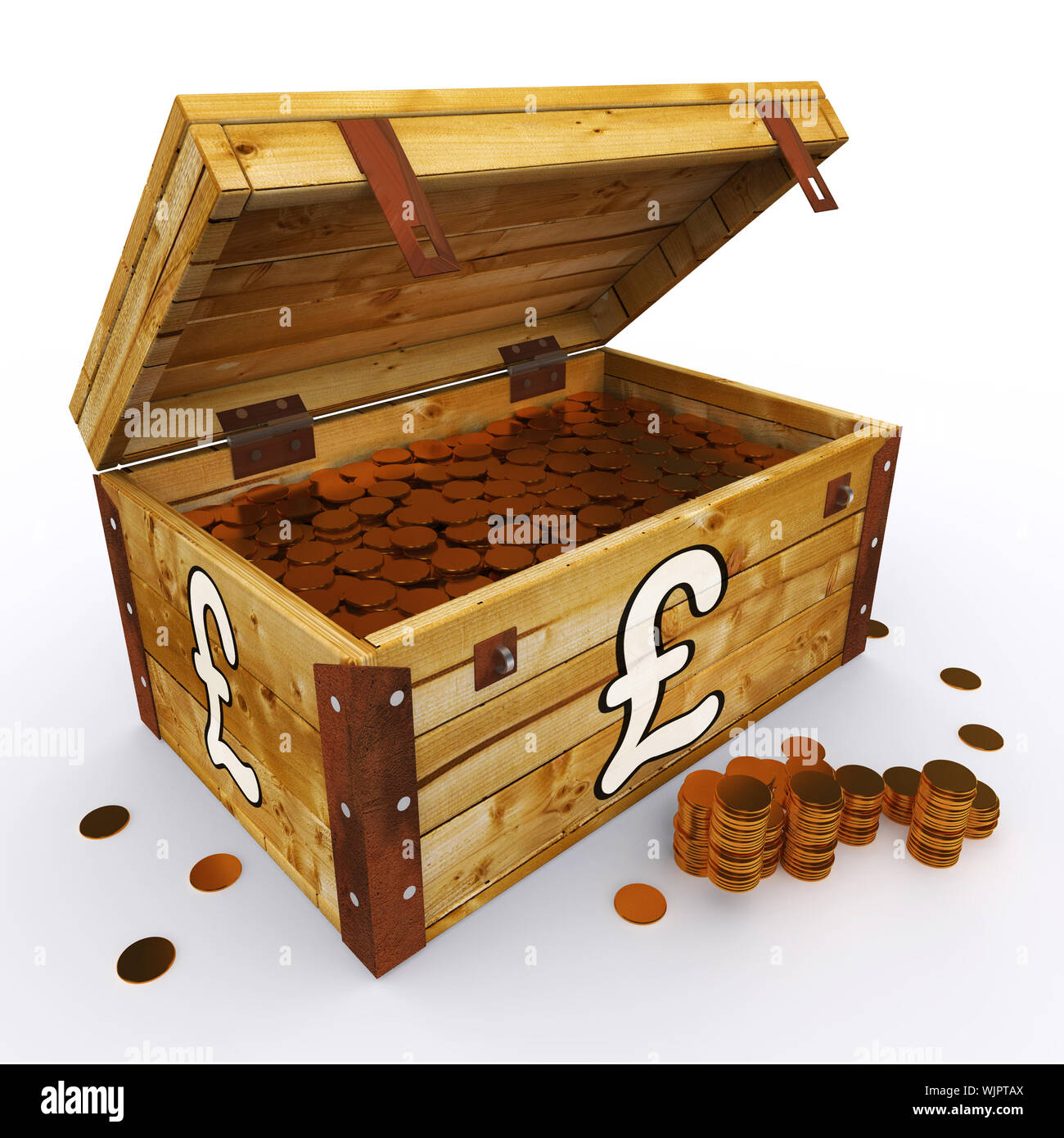 Pound Chest Of Coins Showing British Prosperity And Economy Stock Photo ...