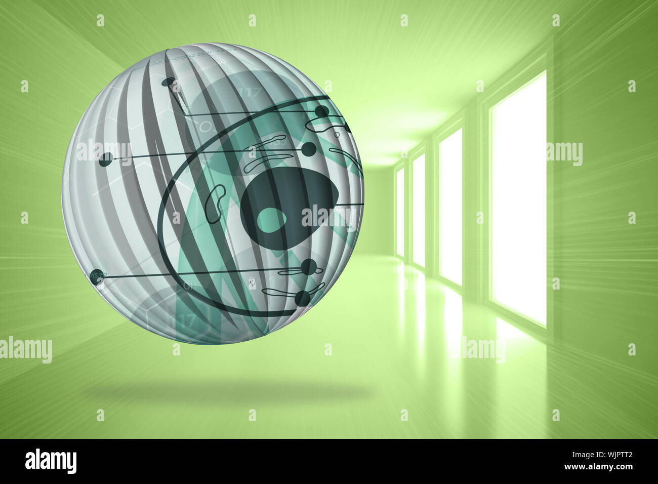 Biology diagram on abstract screen against bright green room with ...