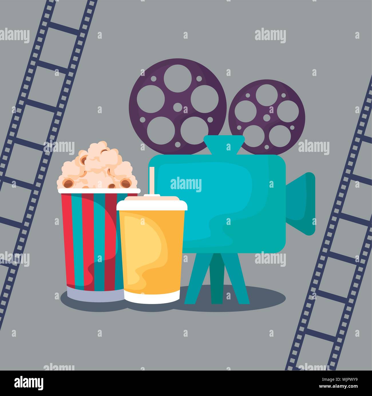 cinema camera video with popcorn and drink vector illustration design ...