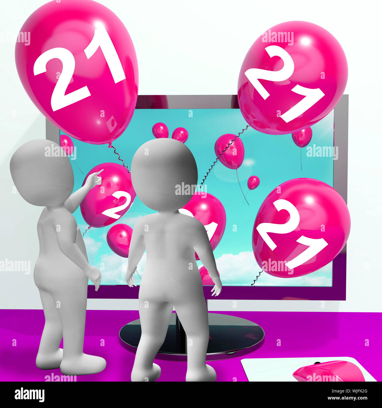 Number 21 Balloons from Monitor Showing Online Invitation or ...