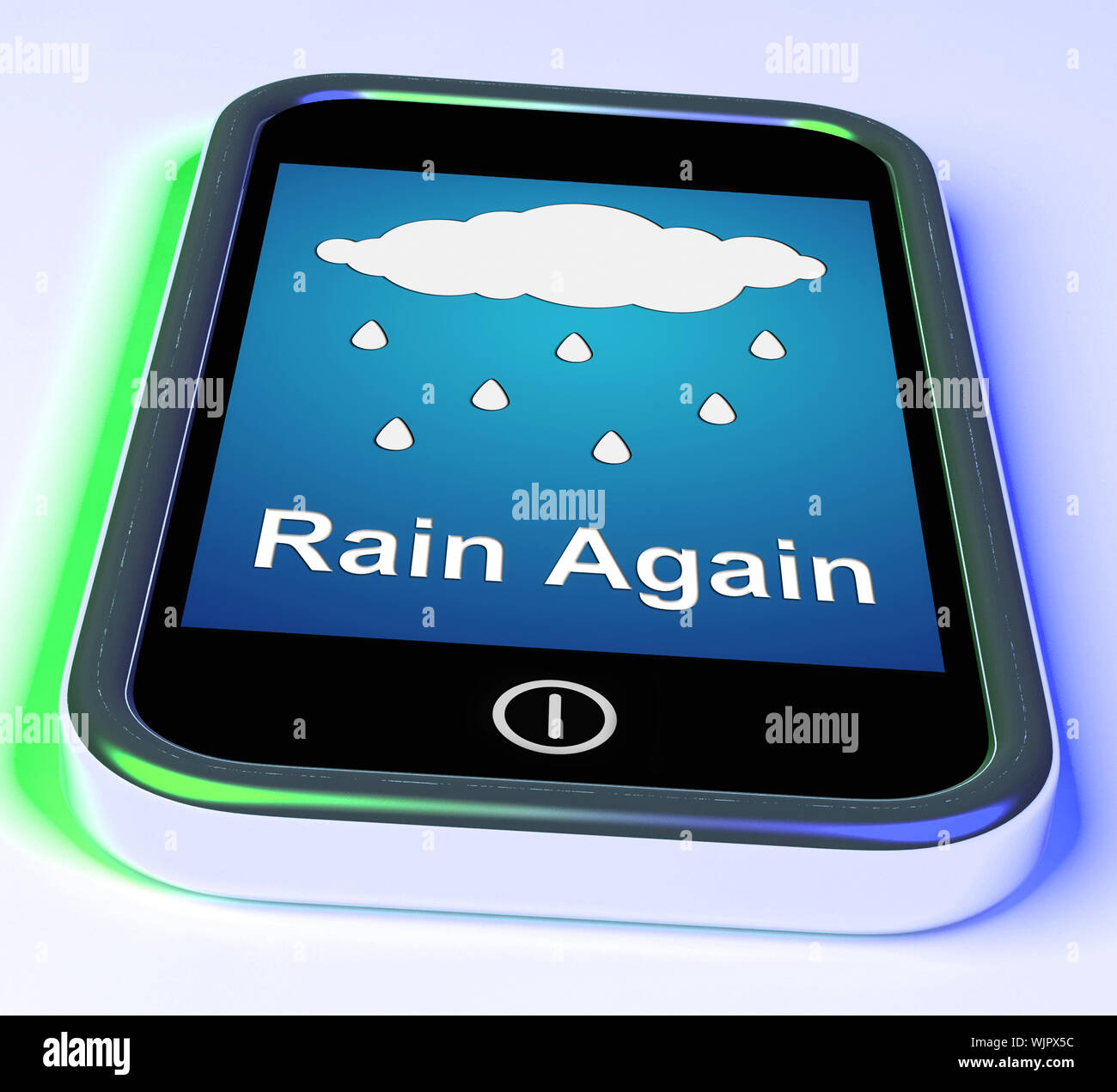 Rain Again On Phone Showing Wet Miserable Weather Stock Photo - Alamy