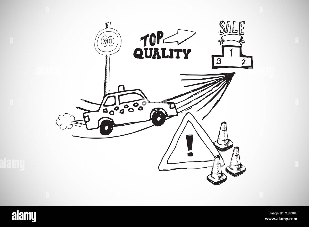 Retail doodles against white background with vignette Stock Photo - Alamy