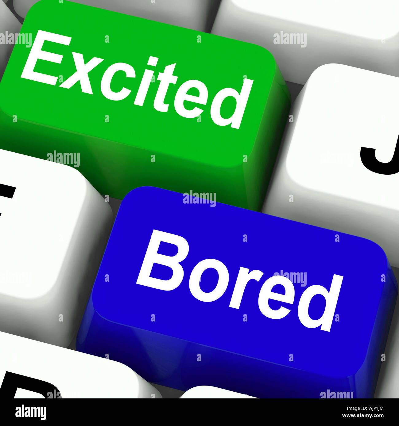 Excited Bored Keys Showing Exciting And Boring Websites Stock Photo - Alamy