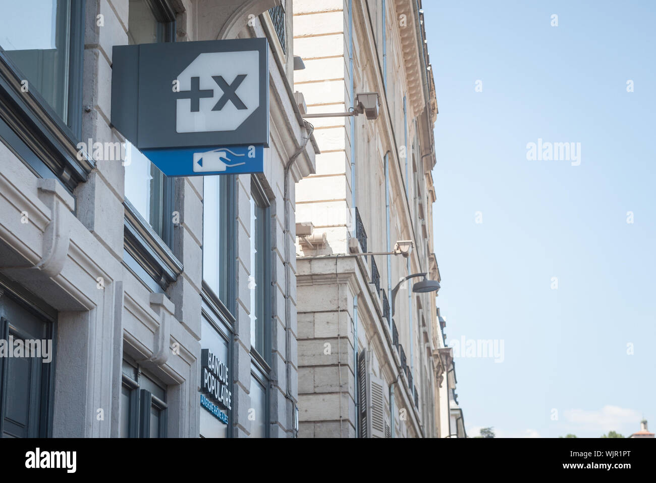 LYON, FRANCE - JULY 19, 2019: Banque Populaire logo in front of their ...