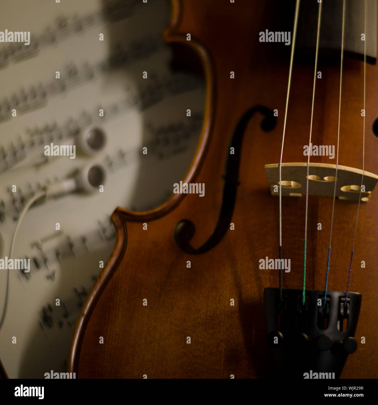 "time to practice violin" violin with sheet music on vintage style ...