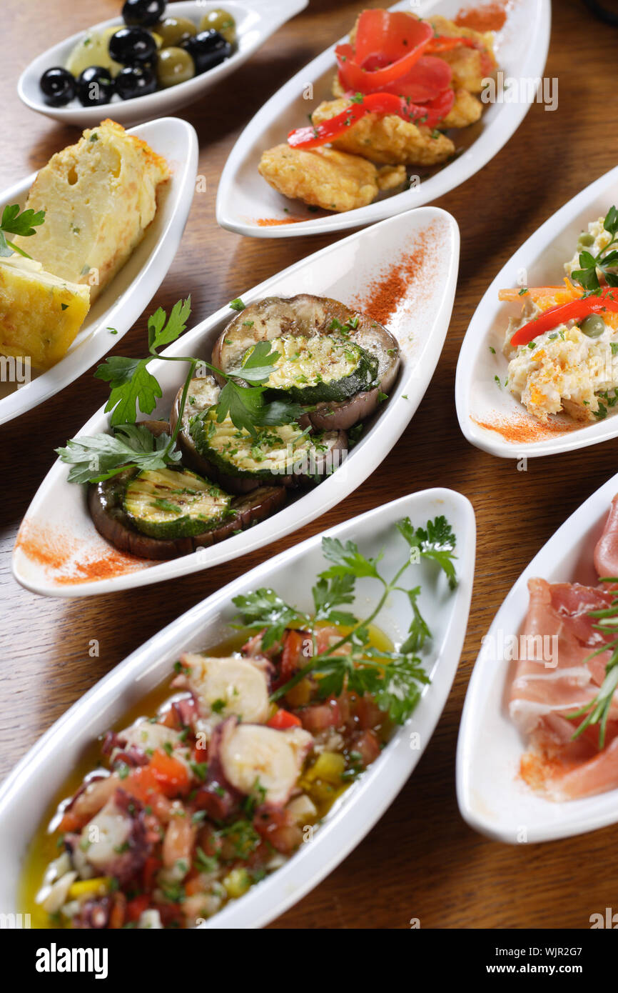 A table full of traditional Spanish tapas Stock Photo - Alamy