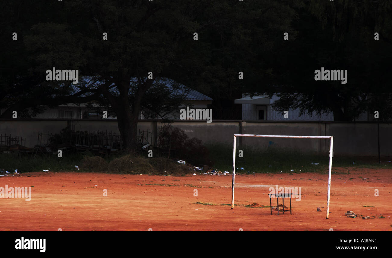 old dilapidated grassless soccer field Stock Photo - Alamy