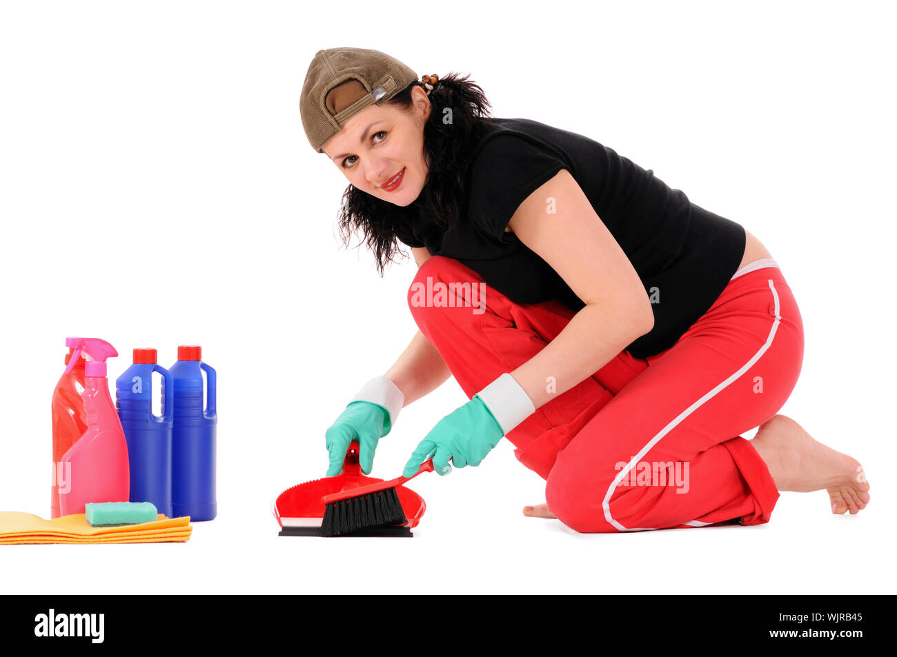 The woman makes cleaning isolated on white background Stock Photo - Alamy