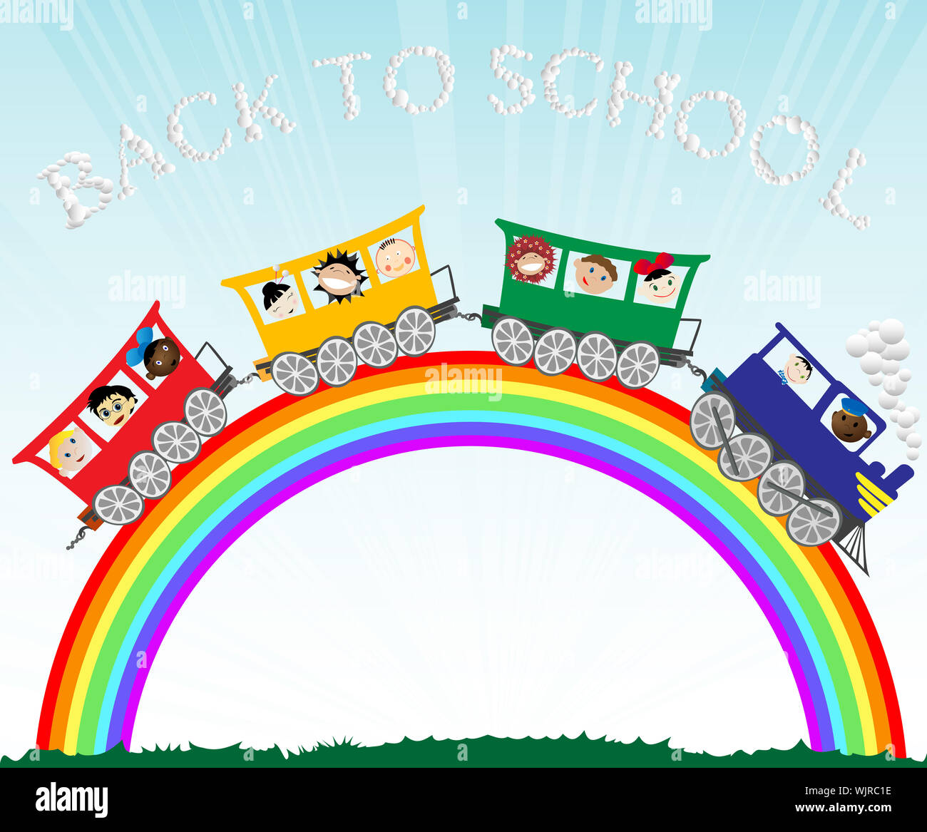 Background illustration with children going to school Stock Photo - Alamy