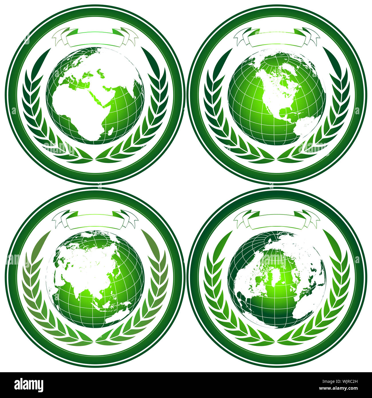Eco Earth globe stamps with wreath Stock Photo - Alamy