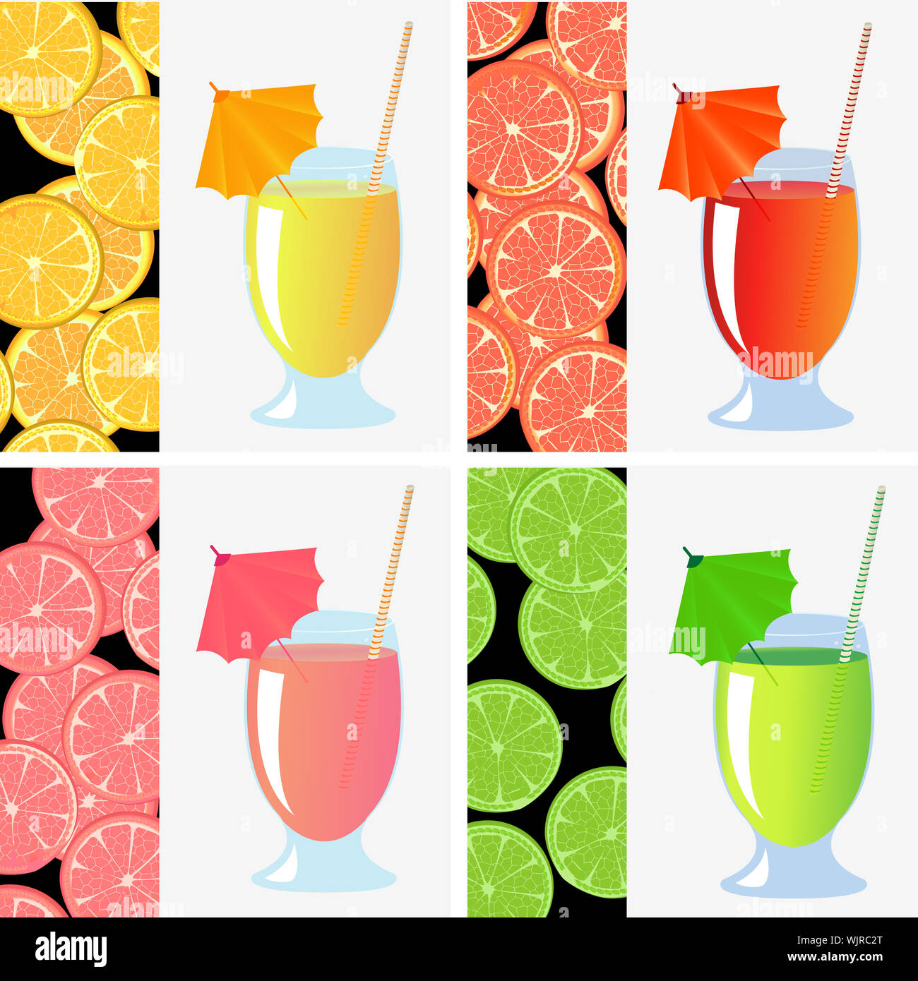 Stylized fruit juices and slice, citrics Stock Photo - Alamy