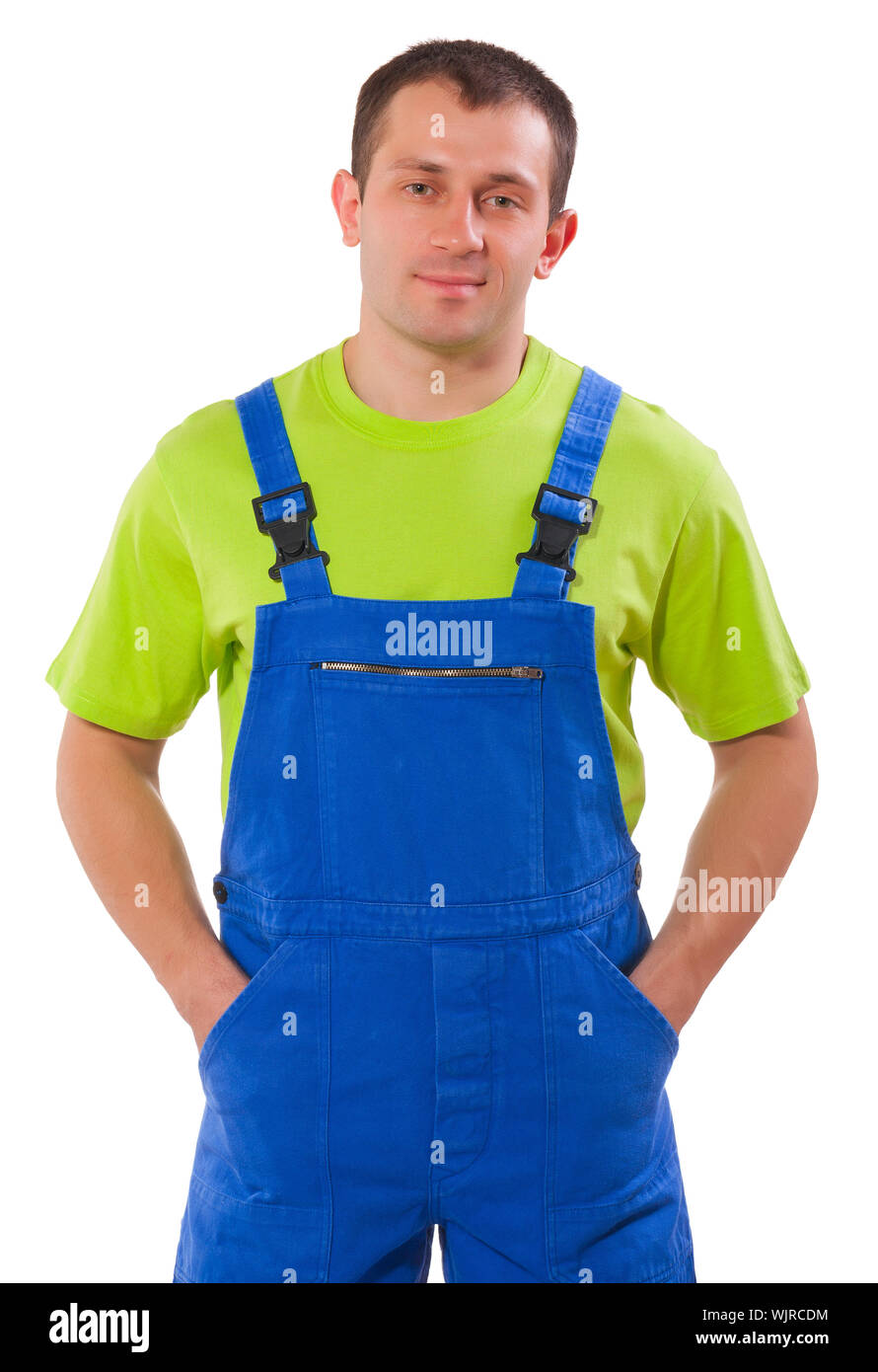 men wearing working clothes isolated on white Stock Photo - Alamy