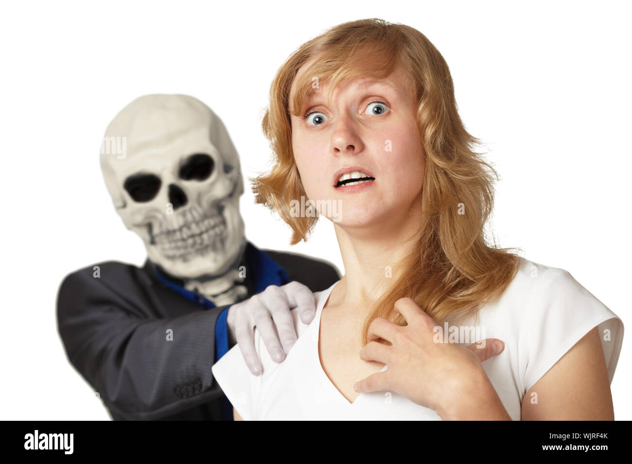 For a young woman came to death isolated on white background Stock ...