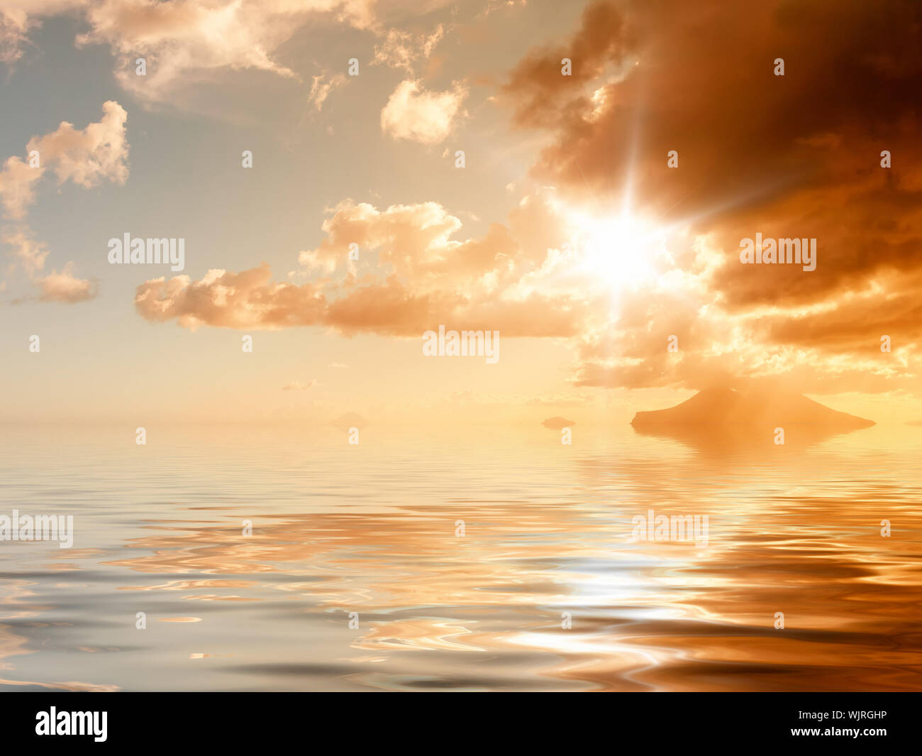 An image of a bright sunset ocean background Stock Photo - Alamy