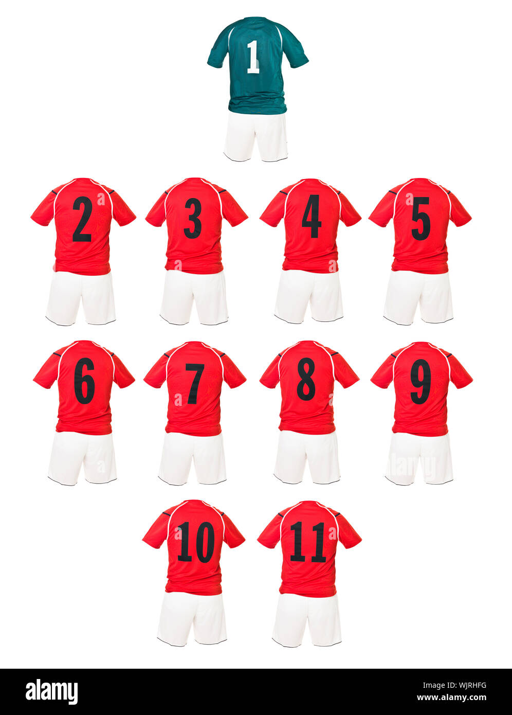 Red Football team shirts isolated on white background Stock Photo - Alamy