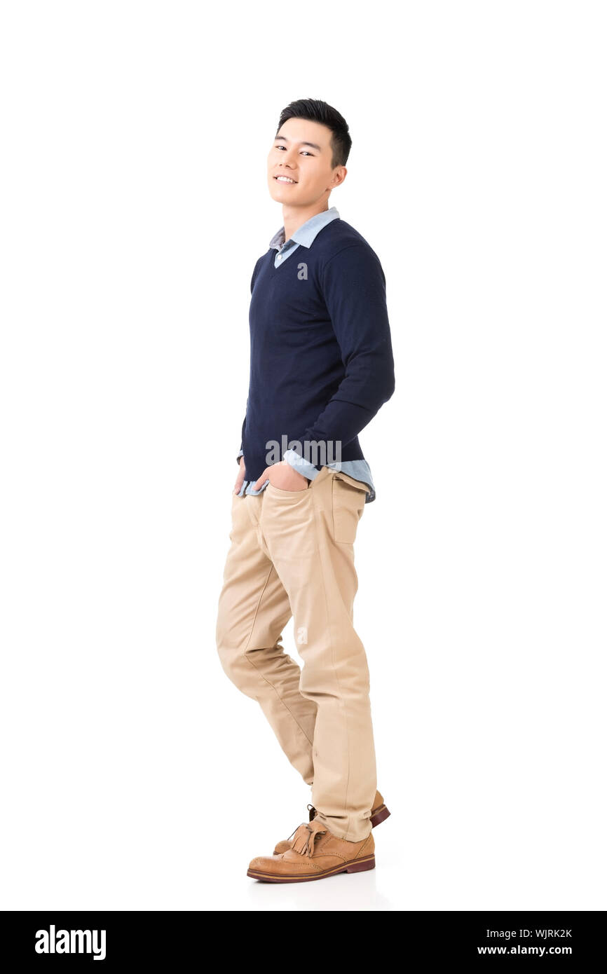 Handsome young Asian man, full length portrait isolated on white ...