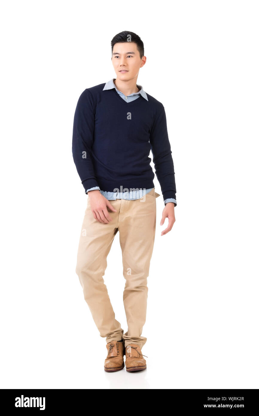 Handsome young Asian man, full length portrait isolated on white ...