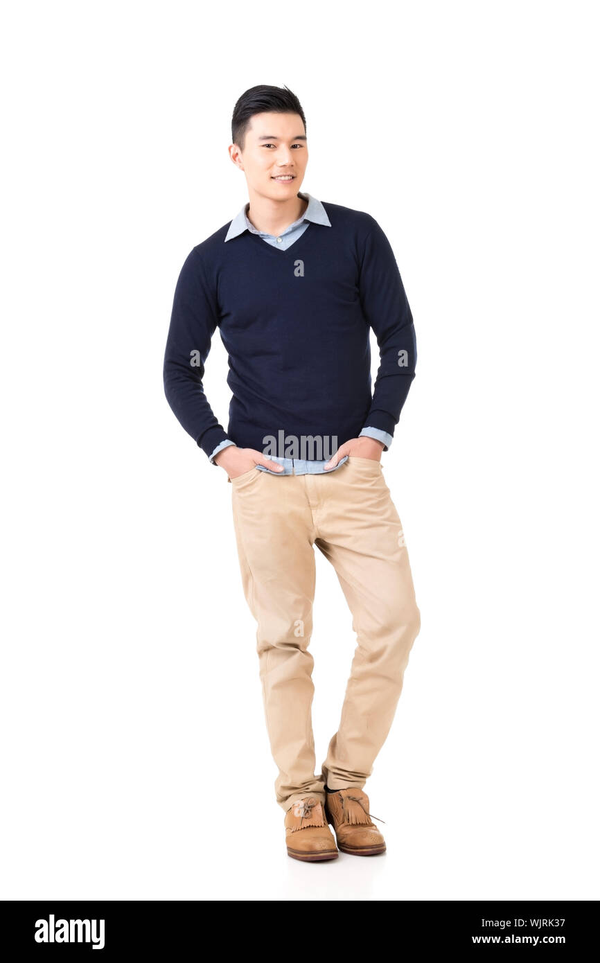 Handsome young Asian man, full length portrait isolated on white ...