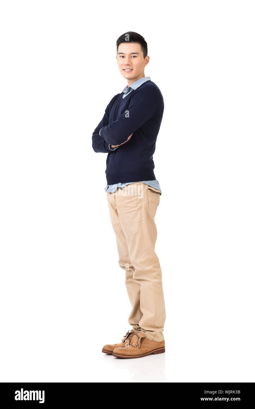 Handsome young Asian man, full length portrait isolated on white ...