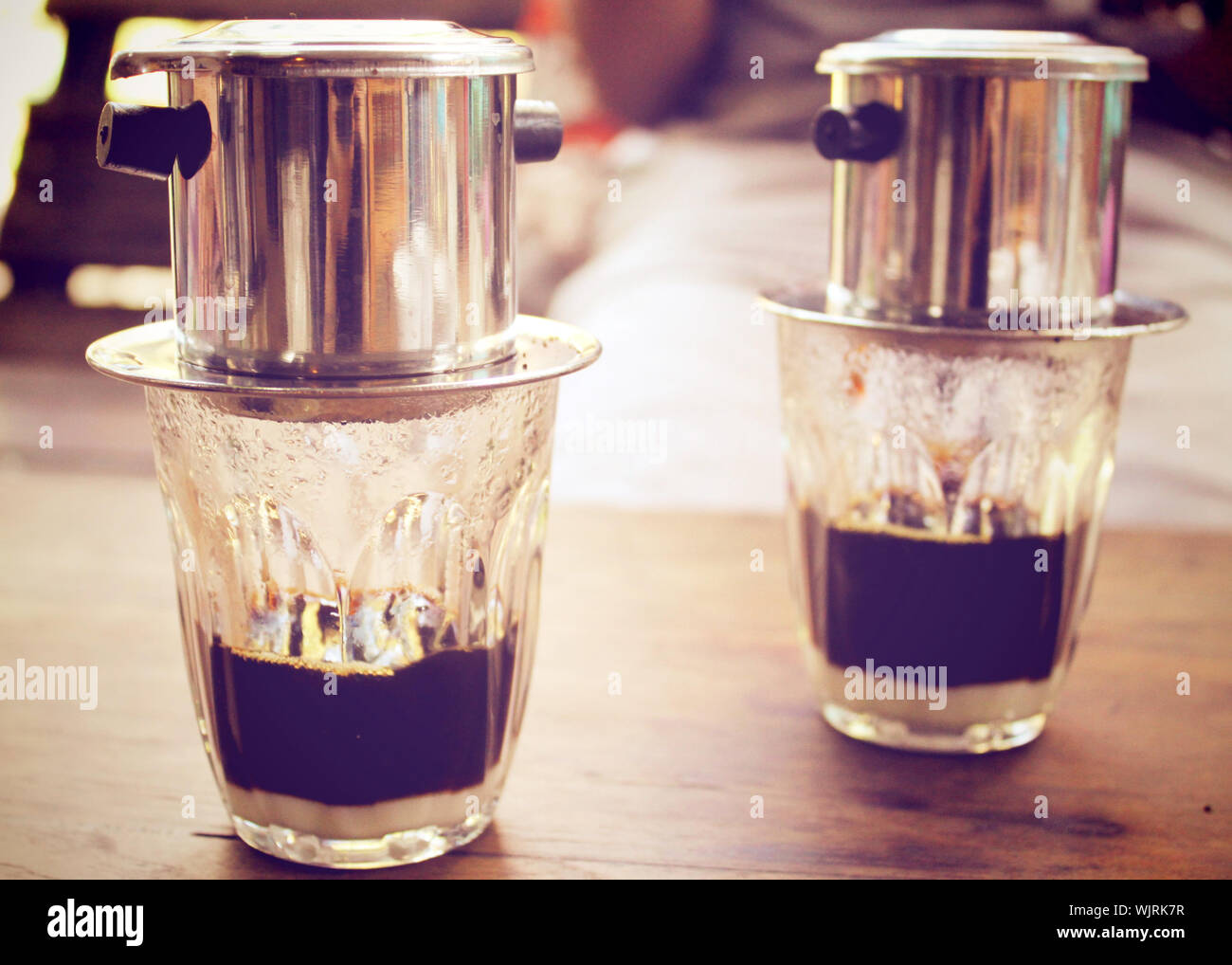 Coffee dripping in vietnamese style, retro filter effect Stock Photo ...