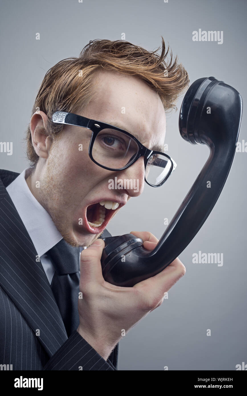 Angry Nerd Businessman Retro Telephone High Resolution Stock ...