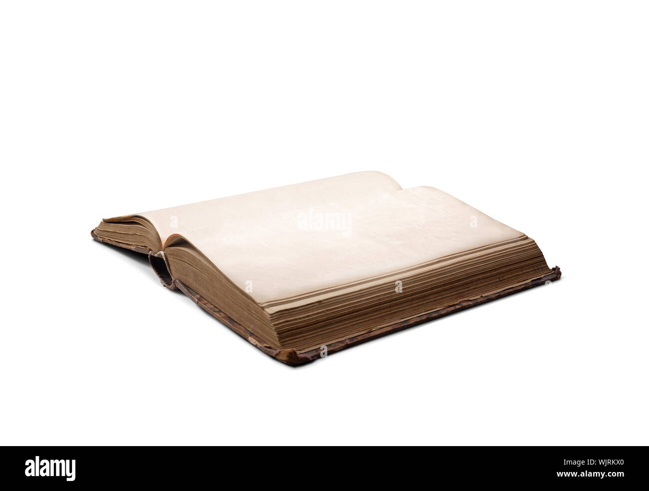 Ancient open book with blank pages on white background Stock Photo - Alamy