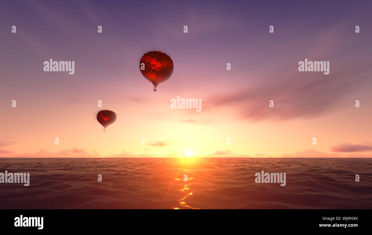 Balloon floating over the ocean in sunset Stock Photo - Alamy