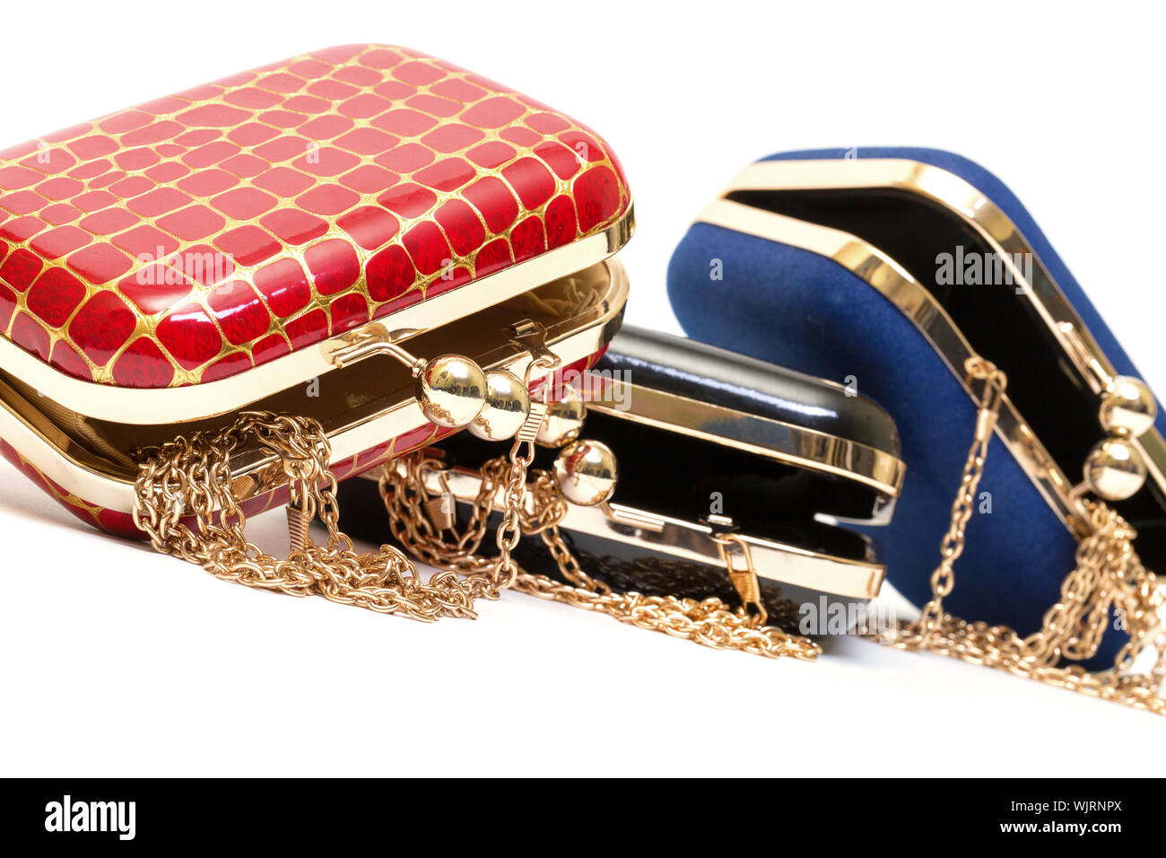 Fashionable female open handbags on white background Stock Photo - Alamy