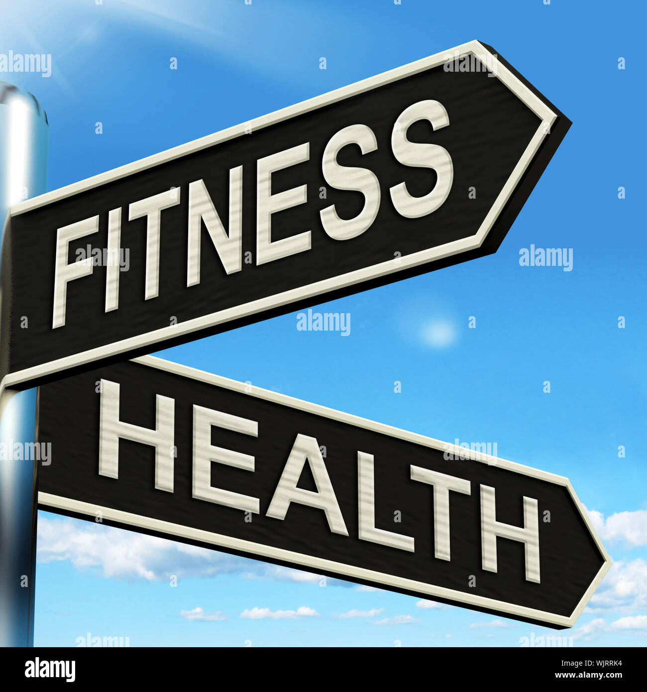 Fitness Health Signpost Showing Work Out And Wellbeing Stock Photo - Alamy